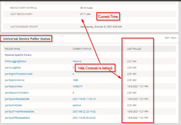 Universal Device Poller Status ( UnDP ) widget data is lagging behind