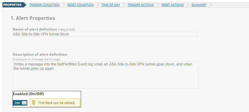 Configuration of an alert for specific VPN tunnels in NPM