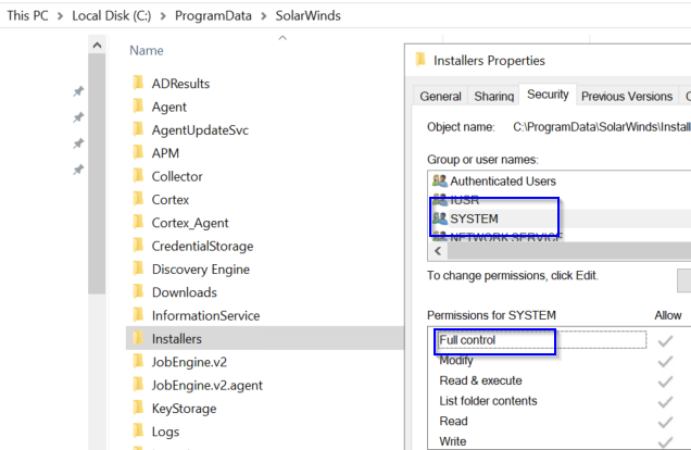 SolarWinds Administration Service missing from the Orion server