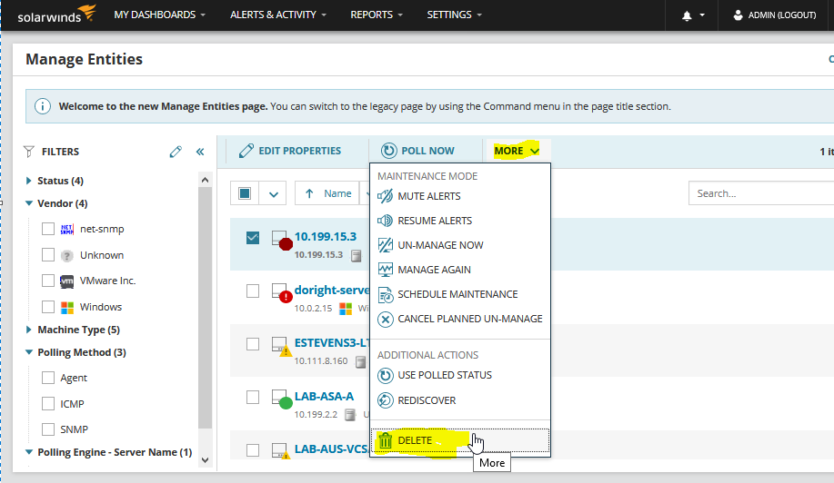 How to delete a node from the Orion Website