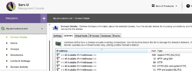Configure Serv-U to use SFTP as the default file transfer protocol