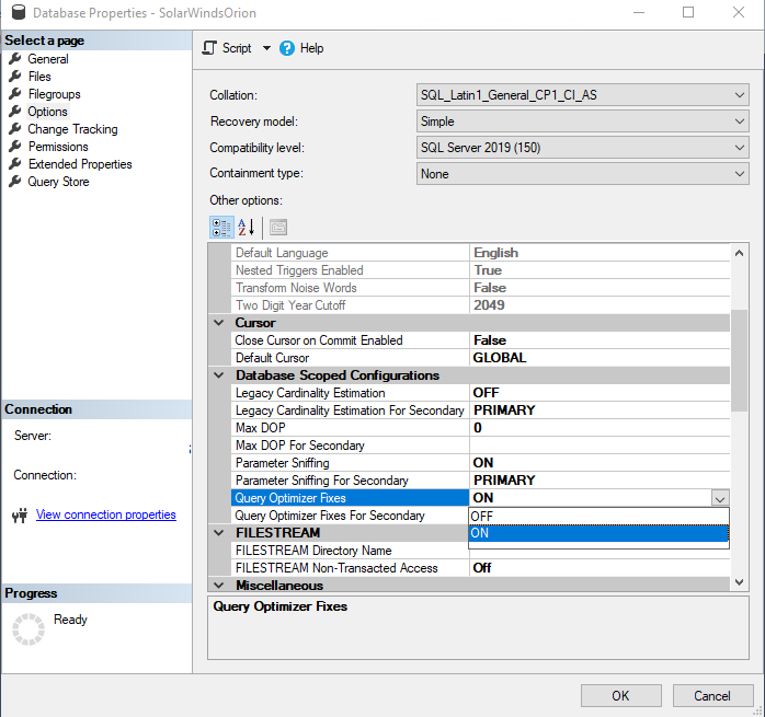 Verify Query Optimizer Fixes value (Orion Database health)
