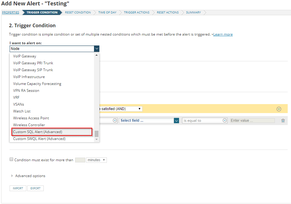 Create custom SQL alerts in the Orion Web Console