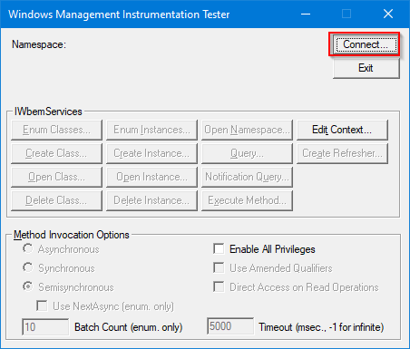Testing WMI Connectivity with WBEMTest in Orion Platform.