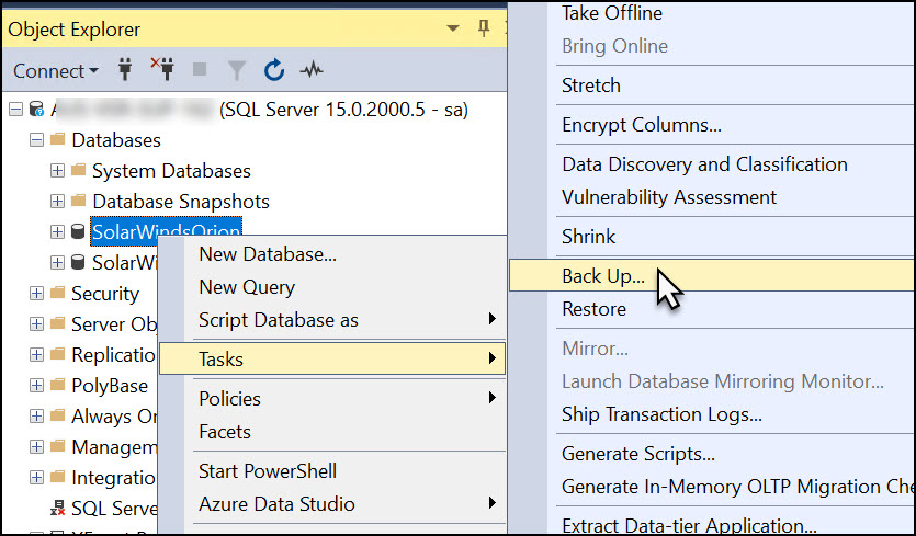 How to Backup your database for Orion