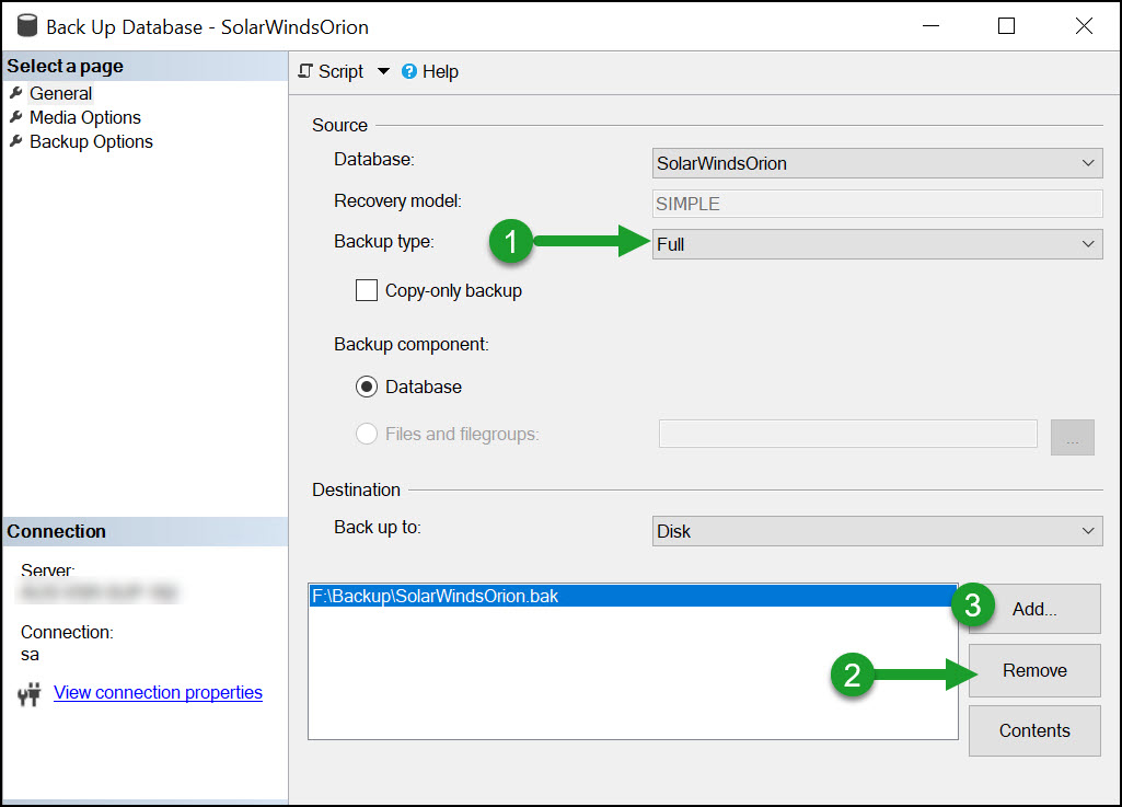 How to Backup your database for Orion