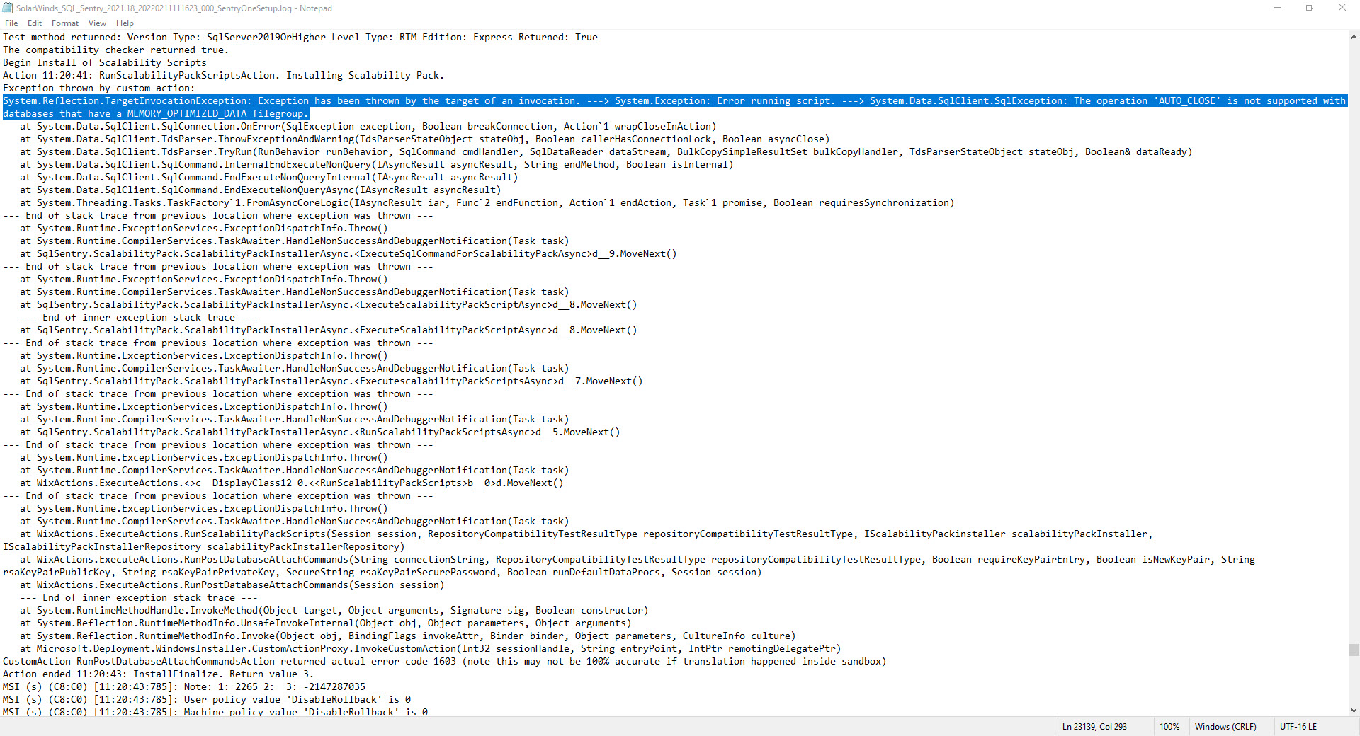 SQL Sentry error: AUTO_CLOSE is not supported with databases that have ...