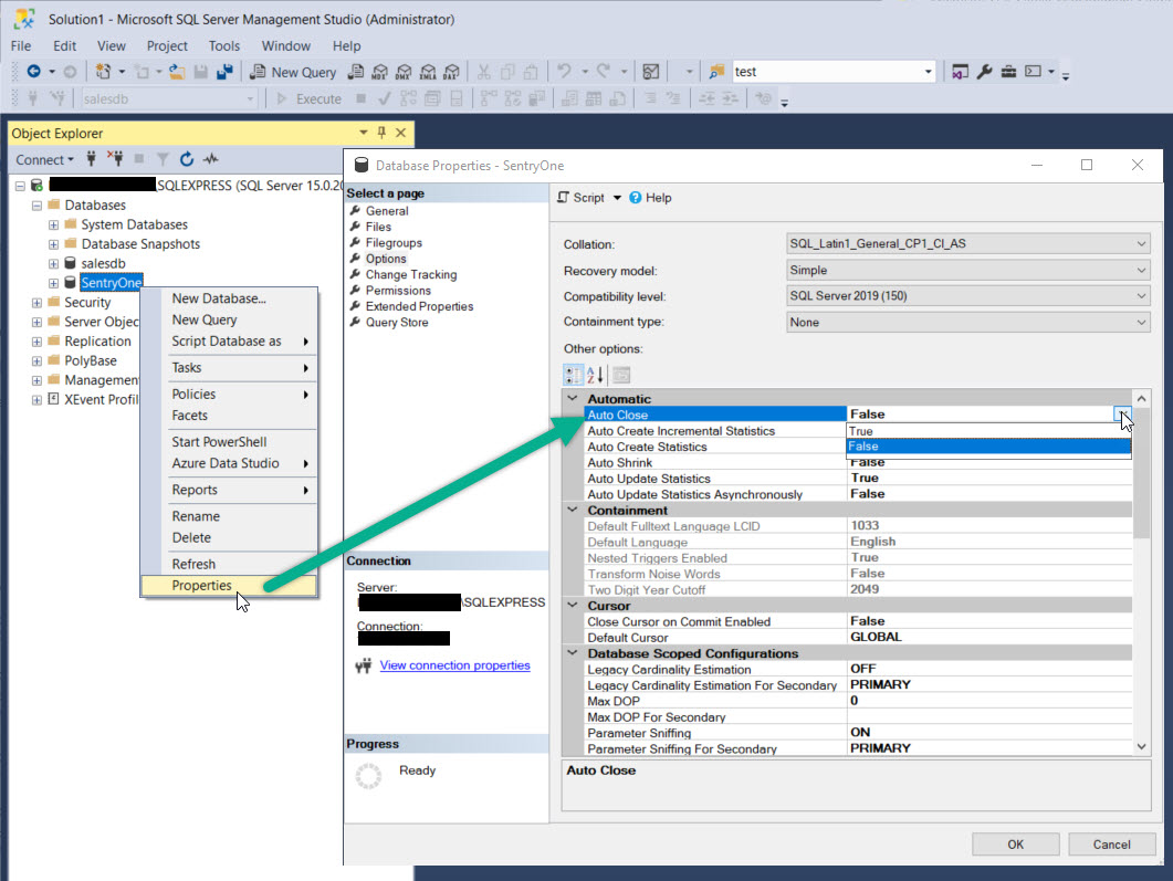 SQL Sentry error: AUTO_CLOSE is not supported with databases that have ...