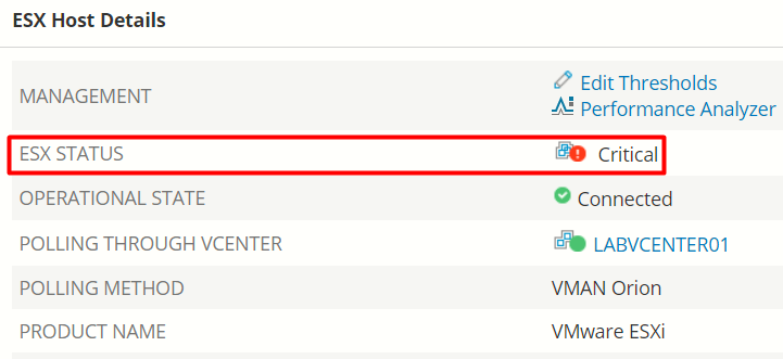 Vmware ESX or vCenter host statuses explained