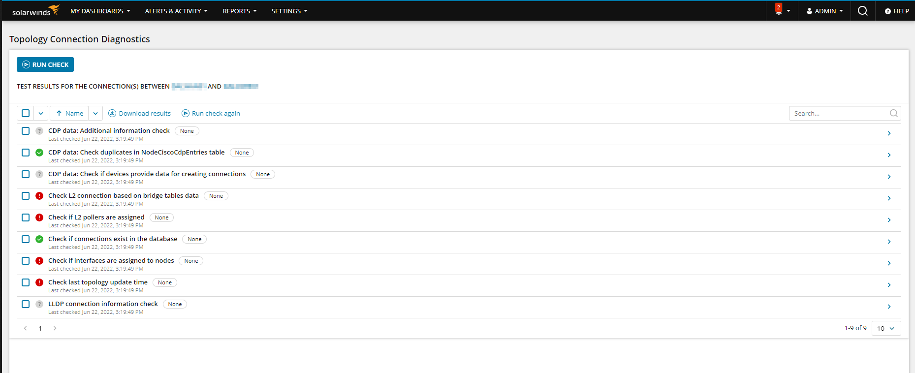 Topology Connections Diagnostics tool