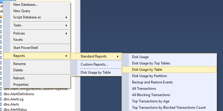 Know each table size in Orion database