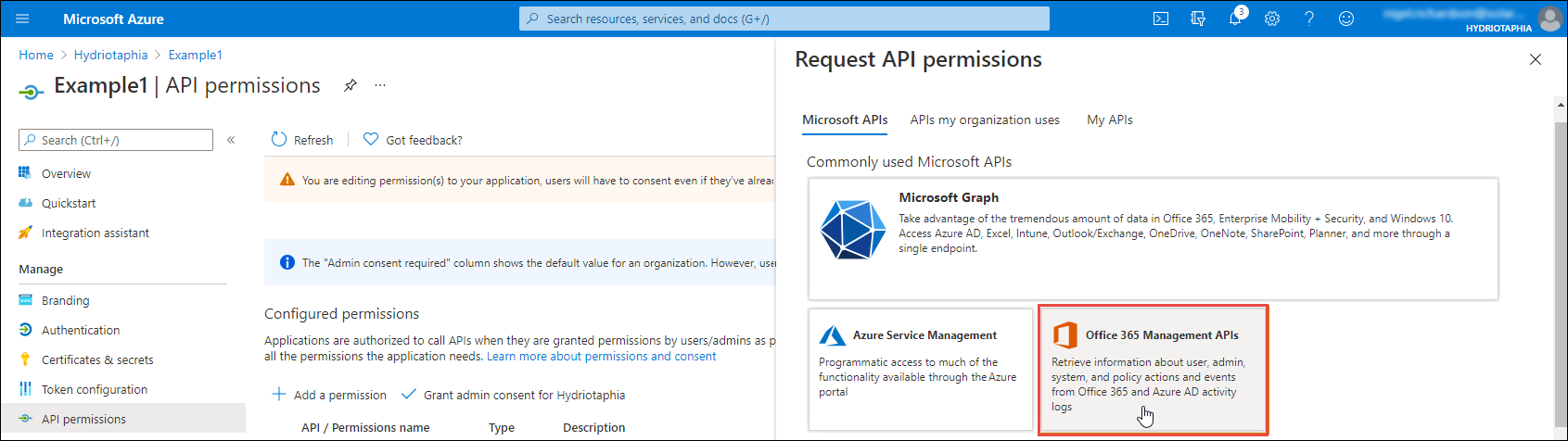 Register Azure Application for integrating Office 365 Management API with SEM