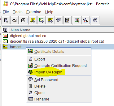 Creating a new keystore to install the SSL Certificate in the Web Help Desk (WHD)