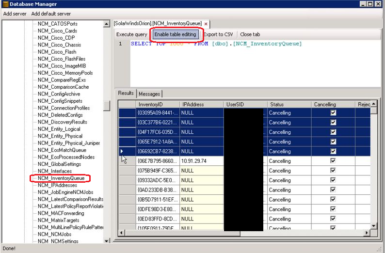Stuck inventory status during inventory scans in NCM