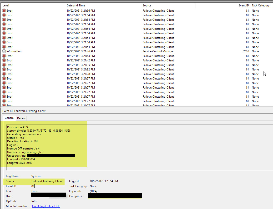 Multiple 'Event 81, FailoverClustering-Client' messages are logged in ...