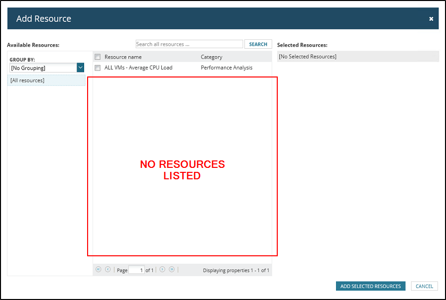 Resources missing while attempting to add them to Orion Web Console view
