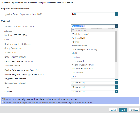 Import subnets in IPAM