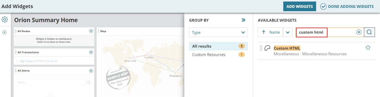 Use the Custom HTML widget to display HTML-based data in the Orion Web ...