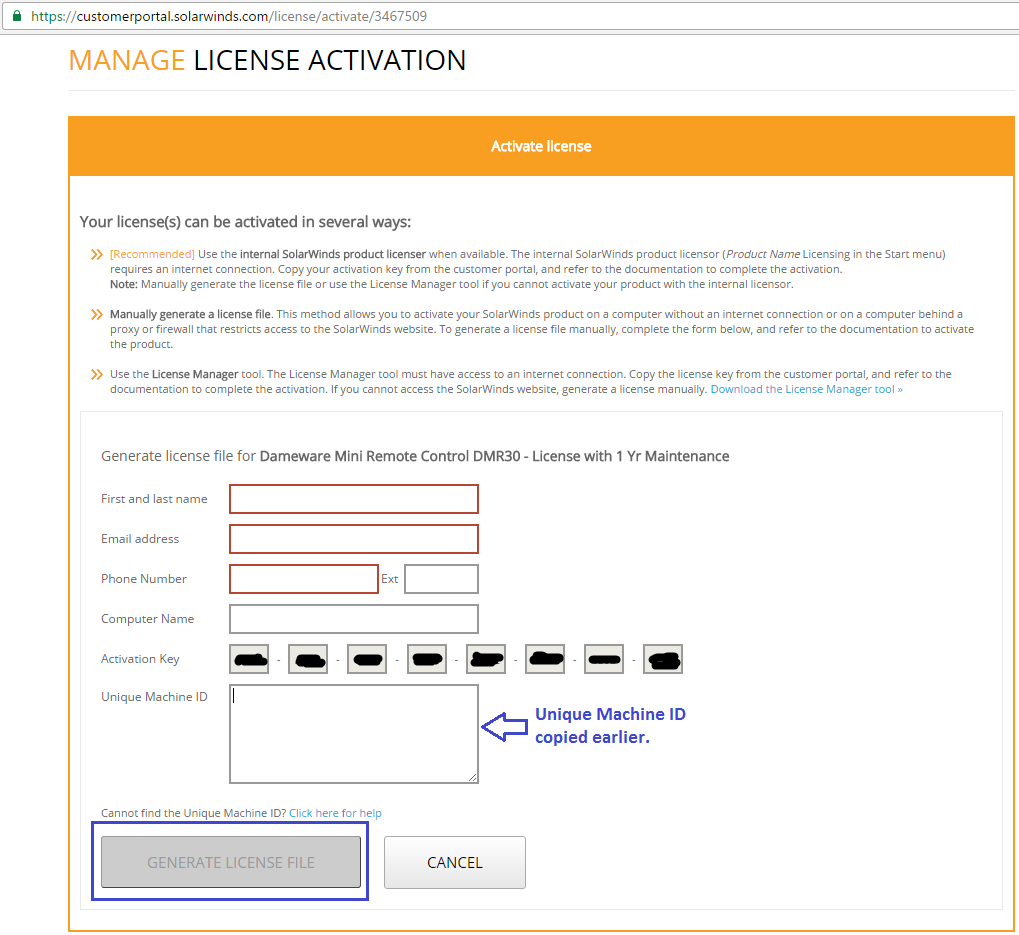 Dameware License Offline Activation