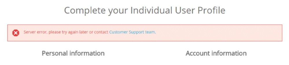 Complete your Individual User Profile - Server Error