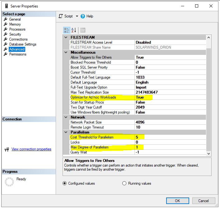 Adjusting SQL Server Settings