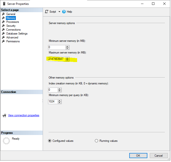 Adjusting SQL Server Settings