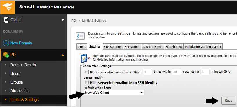 Serv-U Error: Operation was not successful, an unknown error occurred when using the old web ...
