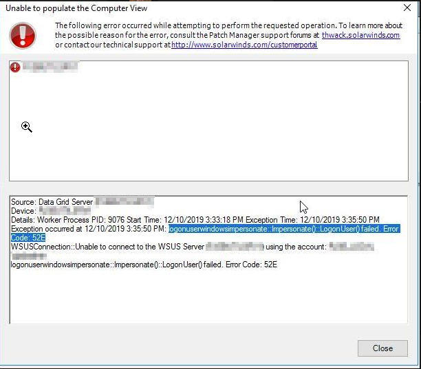 Patch Manager Error Code 52e When Connecting To The Wsus