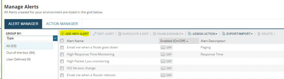 Create an alert for volume space and usage in Orion platform