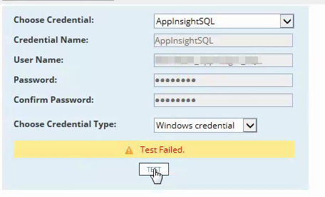 AppInsight for SQL Credentials Fail with Agent Polling