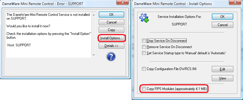 Connect to a remote machine using FIPS mode in Dameware Mini Remote Control