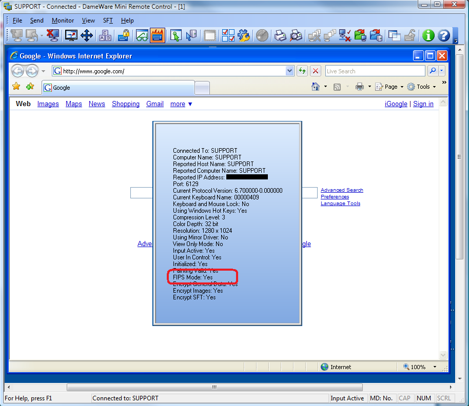 Connect to a remote machine using FIPS mode in Dameware Mini Remote Control