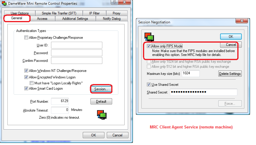 Connect to a remote machine using FIPS mode in Dameware Mini Remote Control