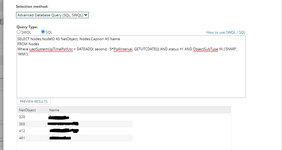 Create an advanced SQL report to check nodes that fail SNMP\WMI polling