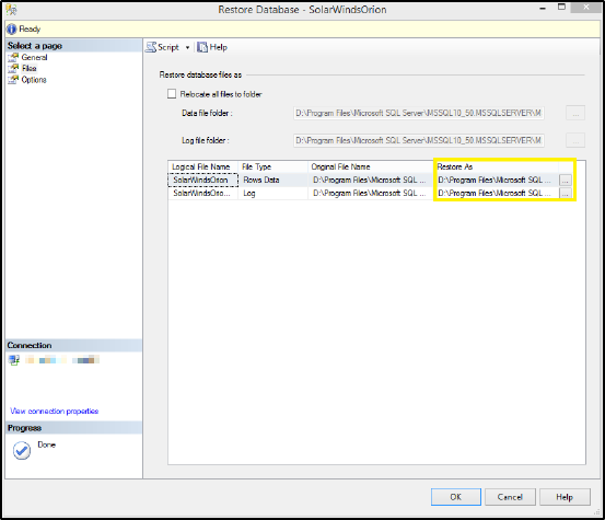 Back Up And Restore Sql Database Instance Using A Bak File For Orion