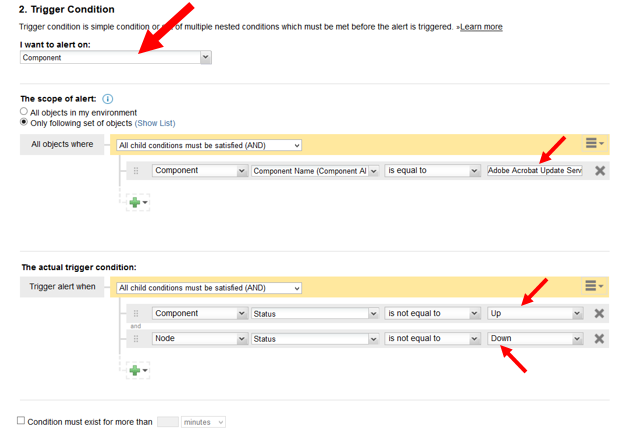Create an alert for monitored components in SAM