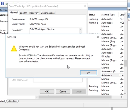 Orion Agent: Windows could not start the SolarWinds Orion Agent service ...