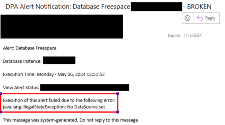 DPA - Version 2024.2 Upgrade Database freespace Alert