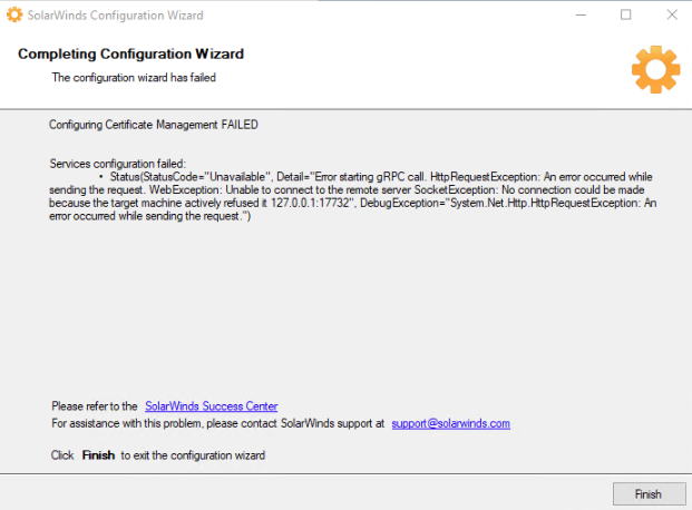 Configuration Wizard Fails with Azure database (DB)due to "Error starting gRPC call" being ...