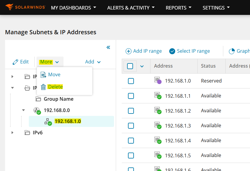 Deleting Group Folder, Supernet and Subnet using the new IPAM GUI