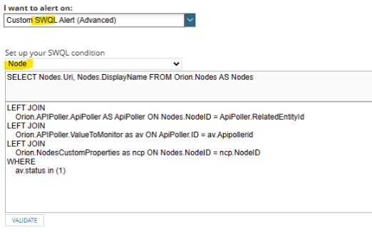 API Poller Alert does not have a relationship with Nodes in SolarWinds Platform